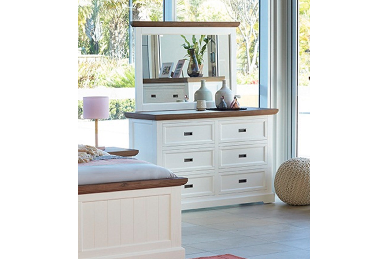 HAMPTONS (CUSTOM MADE) 6 DRAWER DRESSING TABLE WITH MIRROR - 1800(H) x ...